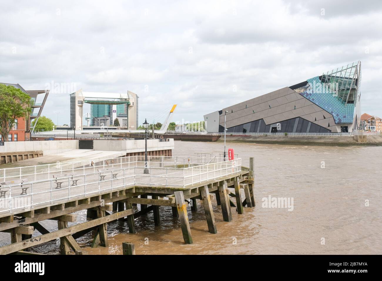 Hull, East Yorkshire, UK, May 21, 2022 Looking along Hull waterfront ...