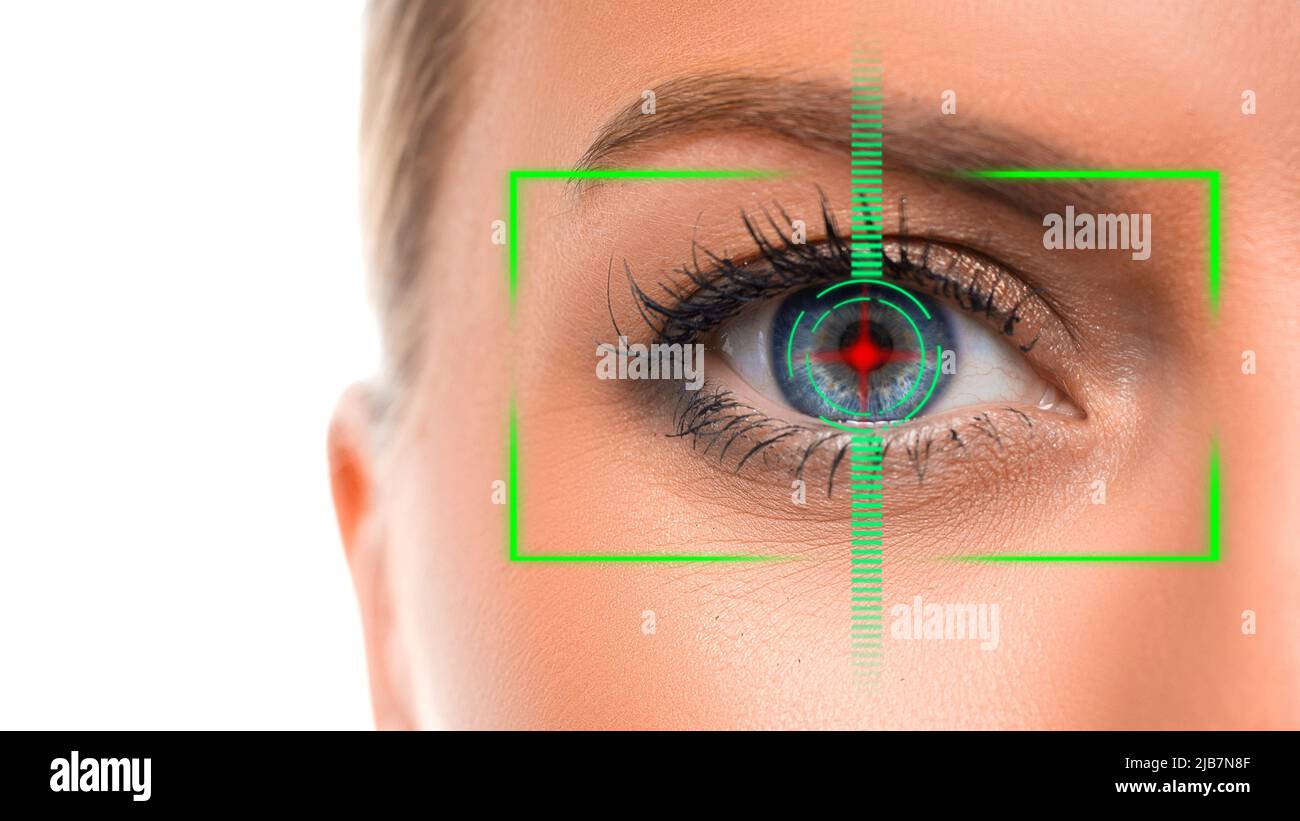 Close up female eye. Iris biometric Identifacation concept Stock Photo - Alamy