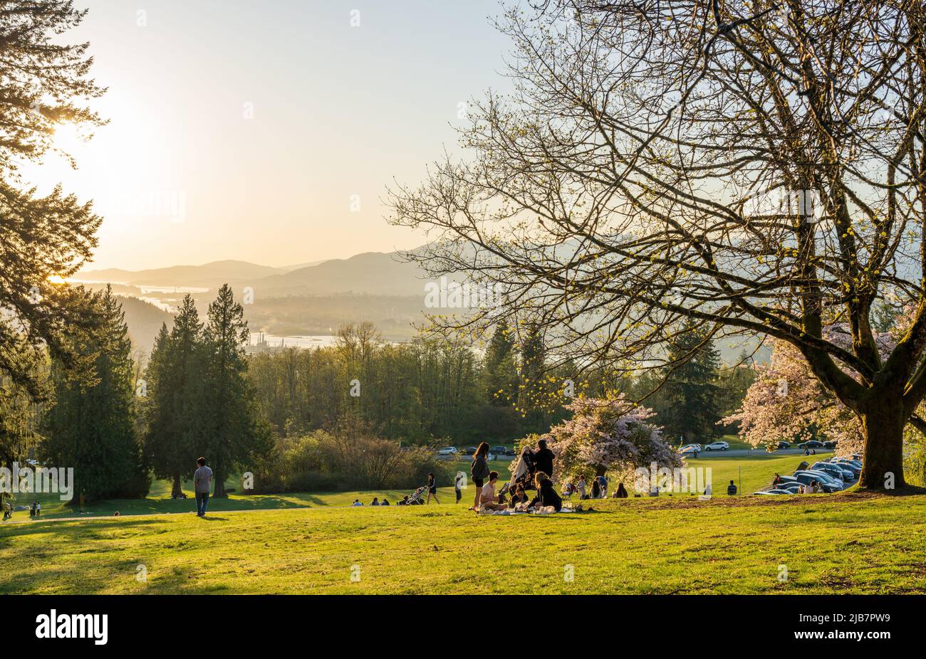 Burnaby, BC, Canada - April 18 2021 : Burnaby Mountain Park in sunset ...