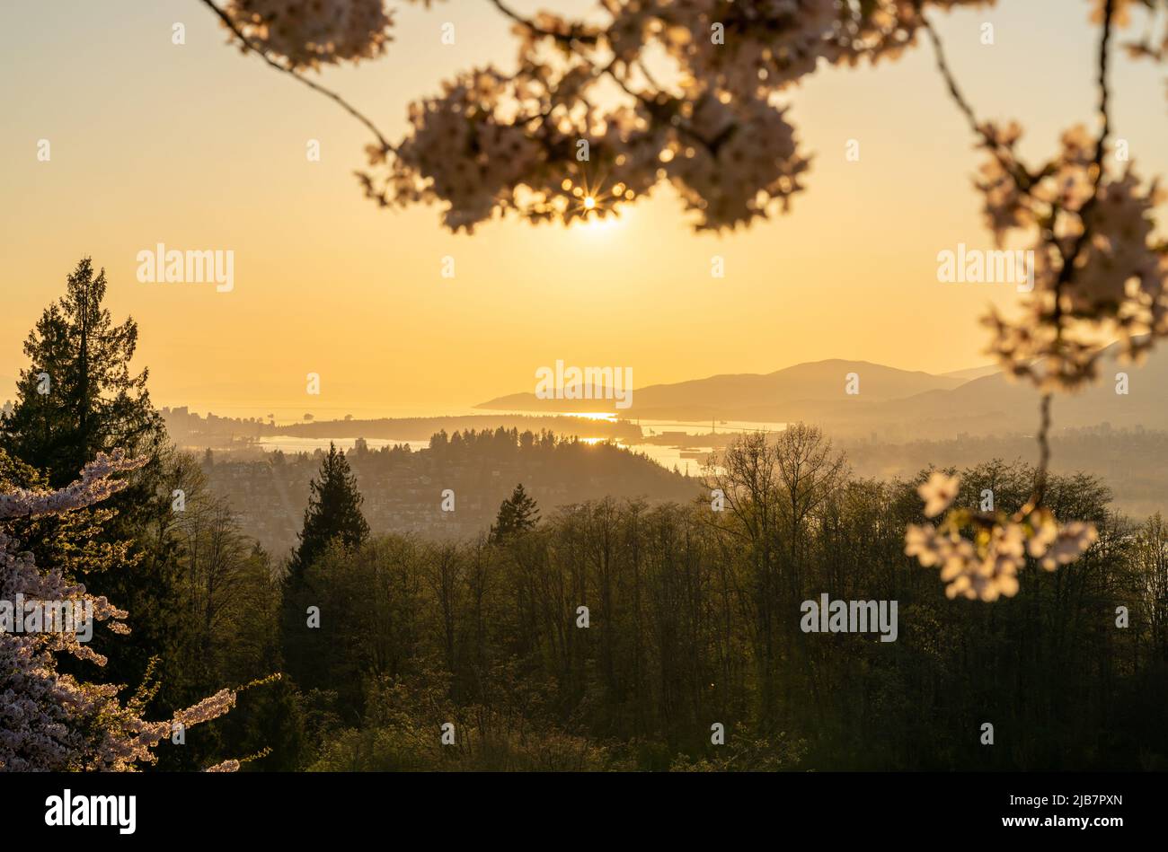 Burnaby Mountain Park in sunset time. Overlooking the upper arms of ...