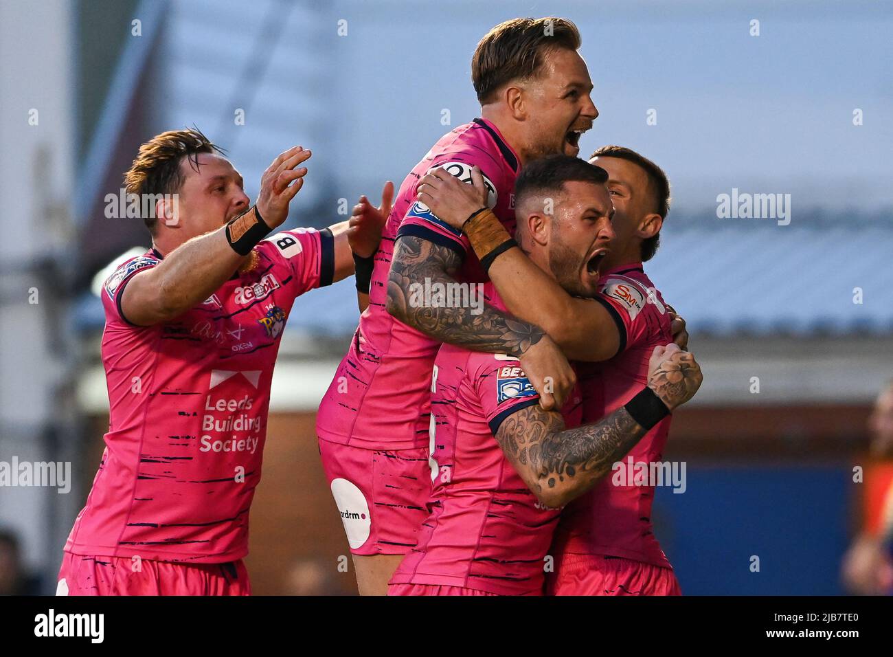 Ash Handley #5 of Leeds Rhinos celebrates his try Stock Photo - Alamy