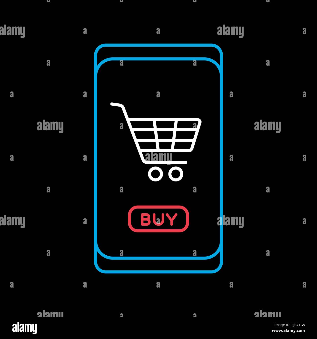 Mobile phone shopping or online shopping with cart flat vector icon ...