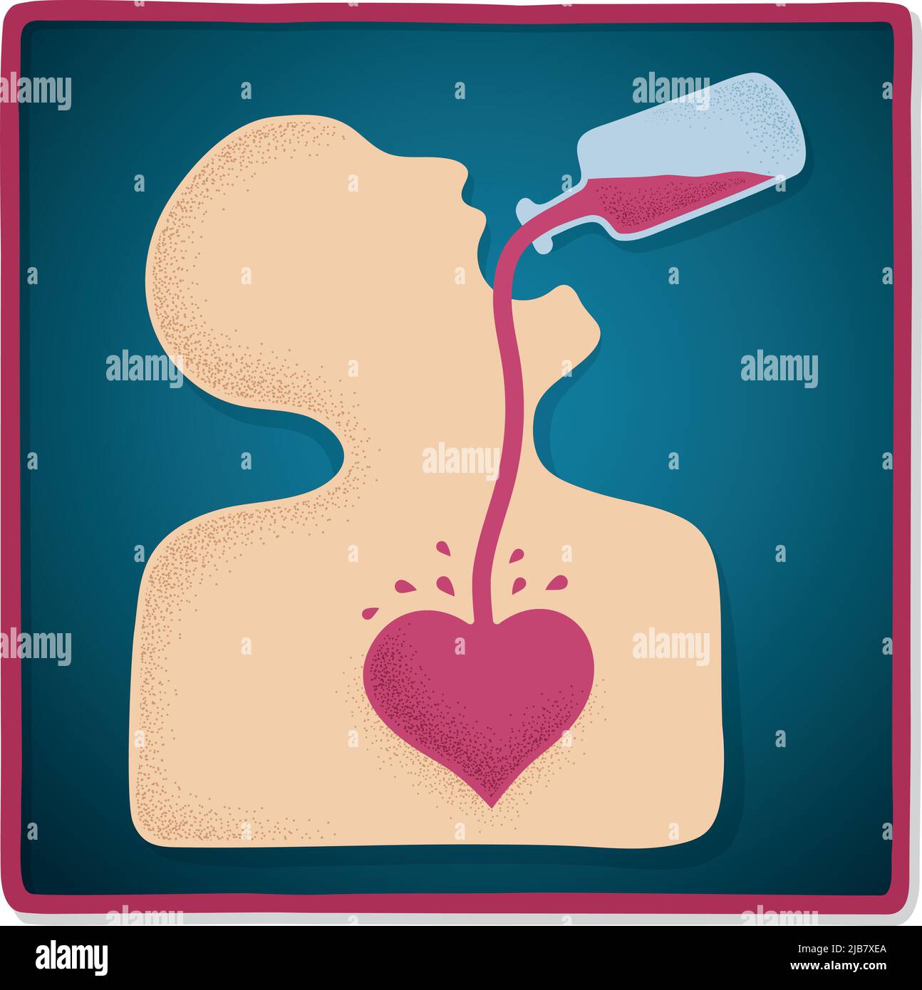 Person drinking alcohol, addiction problems, freehand drawing, vector ...