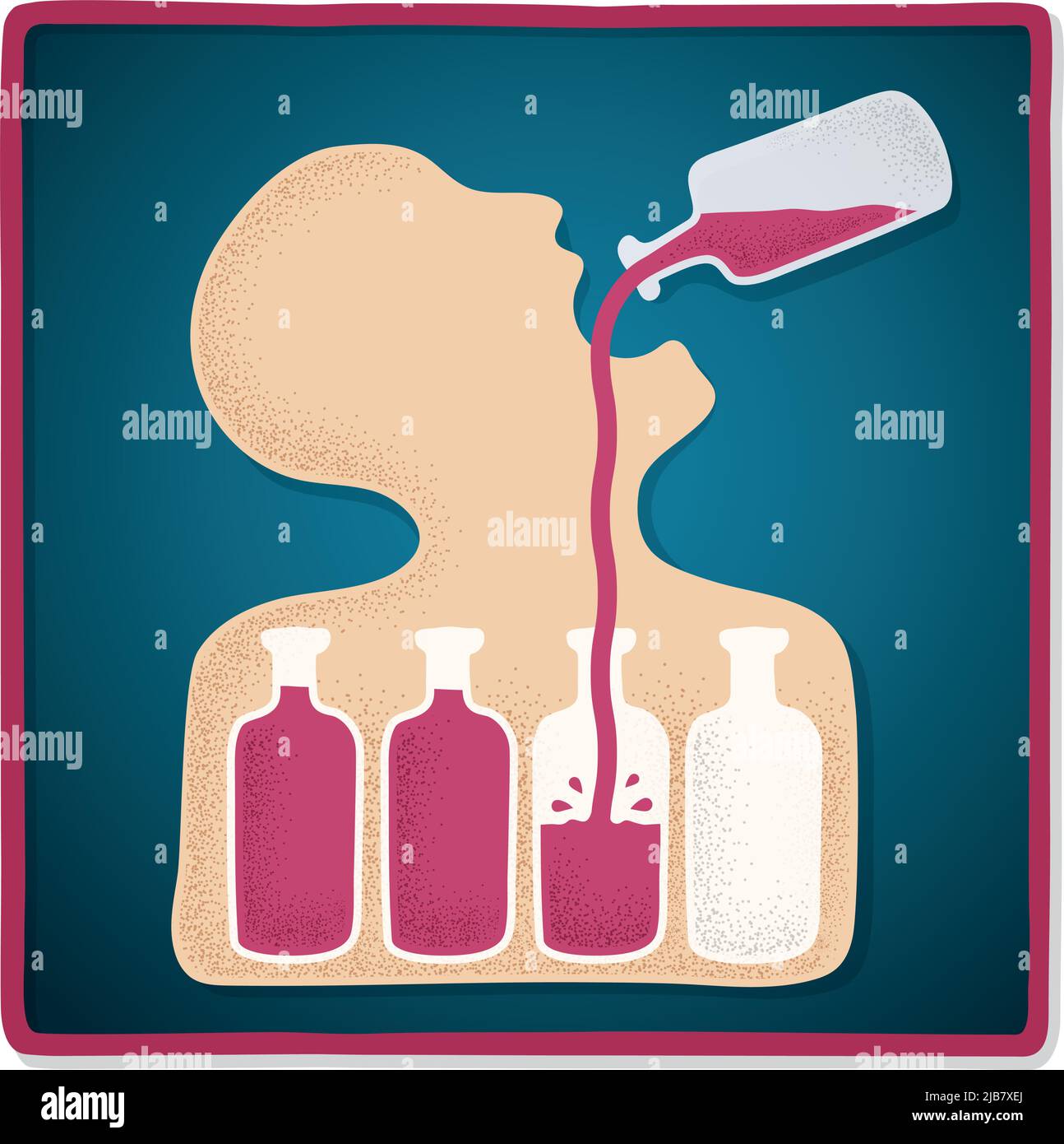 Person drinking alcohol, addiction problems, freehand drawing, vector ...