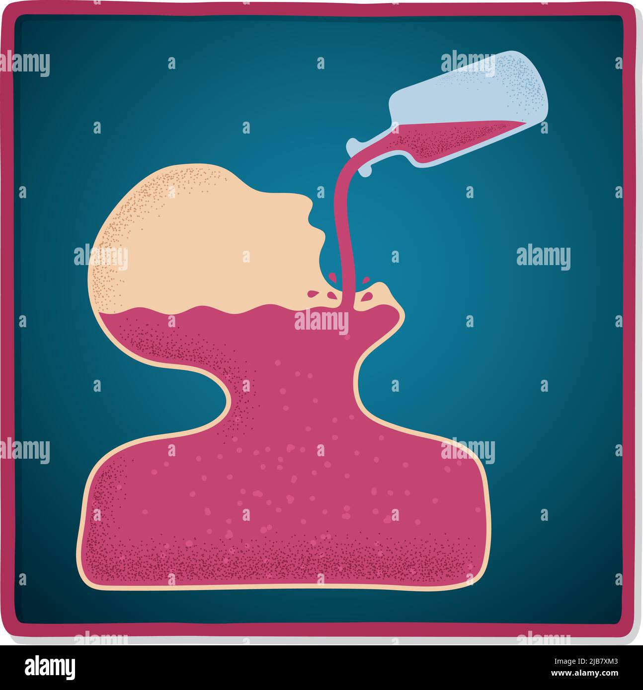 Person drinking alcohol, addiction problems, freehand drawing, vector ...