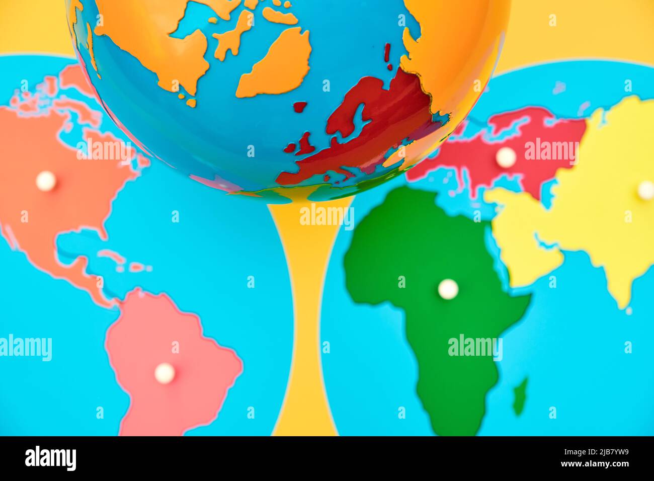 Flat world map, brightly colored montessori educational material Stock ...