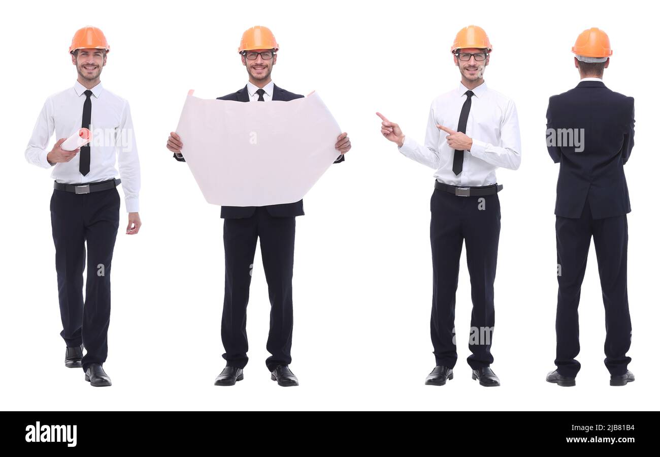 in full growth .competent engineer architect isolated on white . photo collage Stock Photo - Alamy