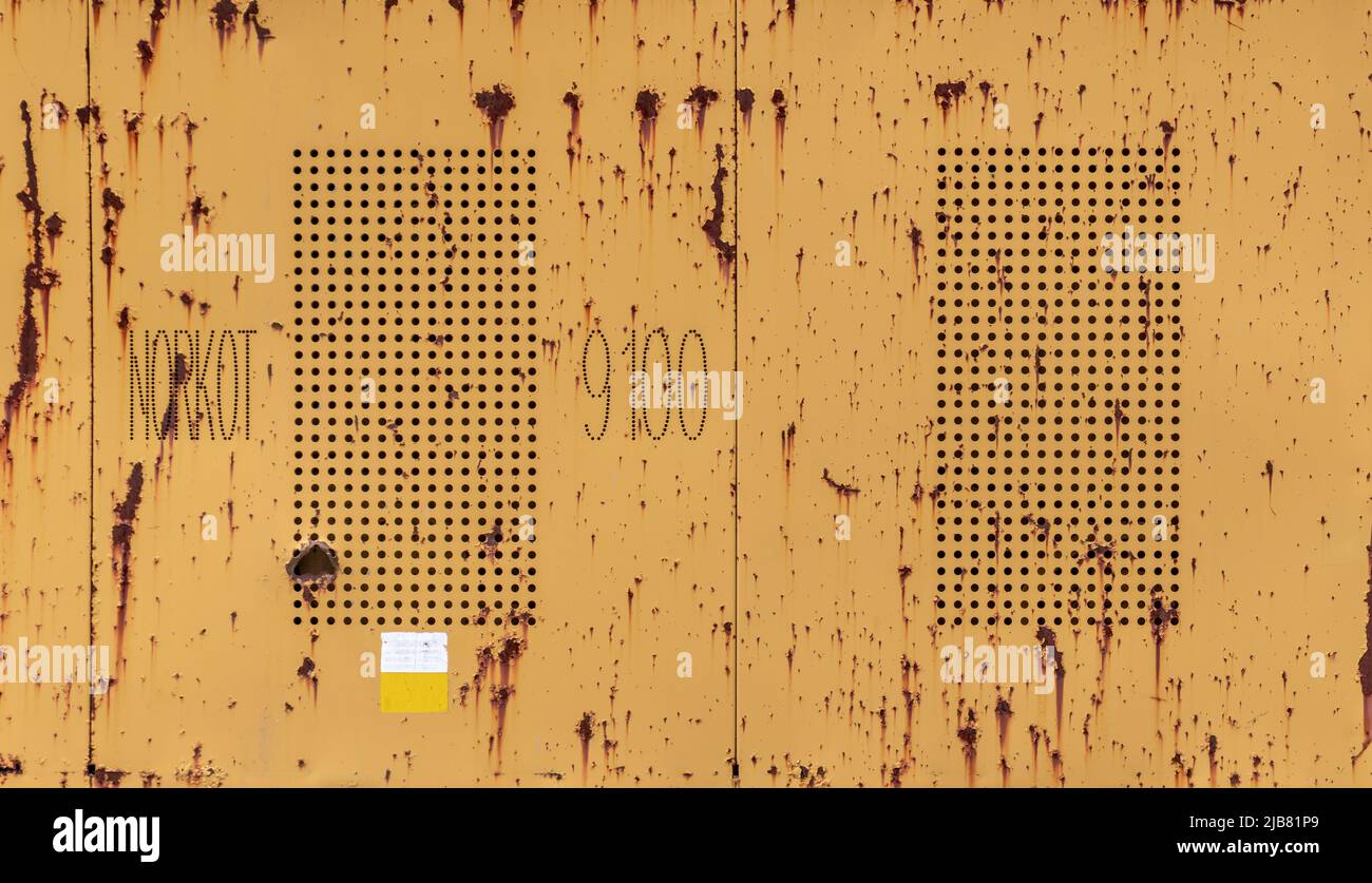 detail of a rusted metal panel on a piece of equipment Stock Photo - Alamy