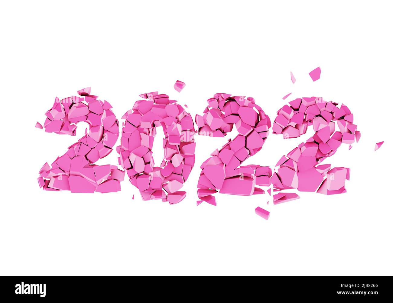 Broken pink 2022 year isolated on white background. The number 2022 is ...