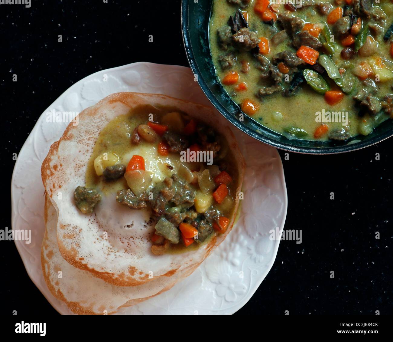 traditional south indian breakfast, appam with beef stew, kerala food ...