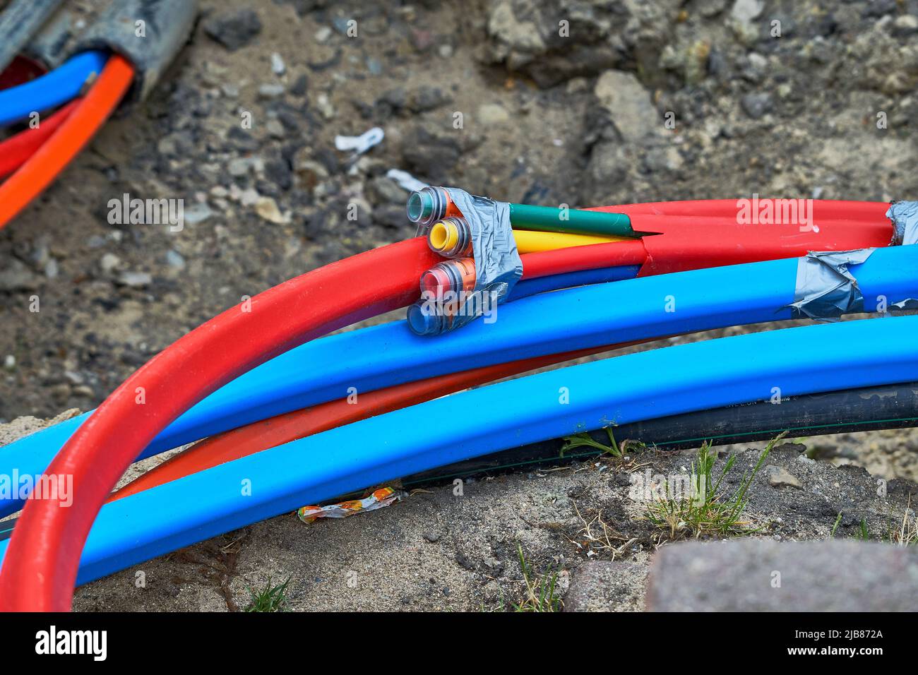 fiber laying for high speed internet construction site Stock Photo - Alamy