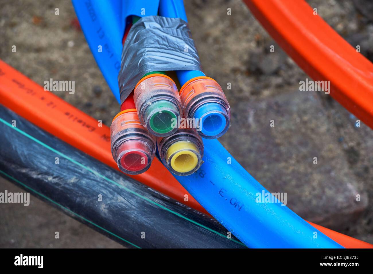 fiber laying for high speed internet construction site Stock Photo - Alamy