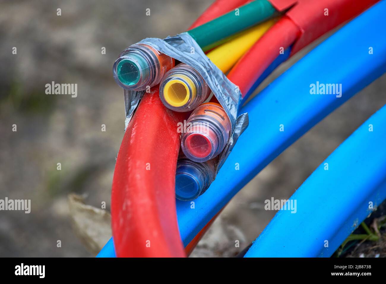fiber laying for high speed internet construction site Stock Photo - Alamy
