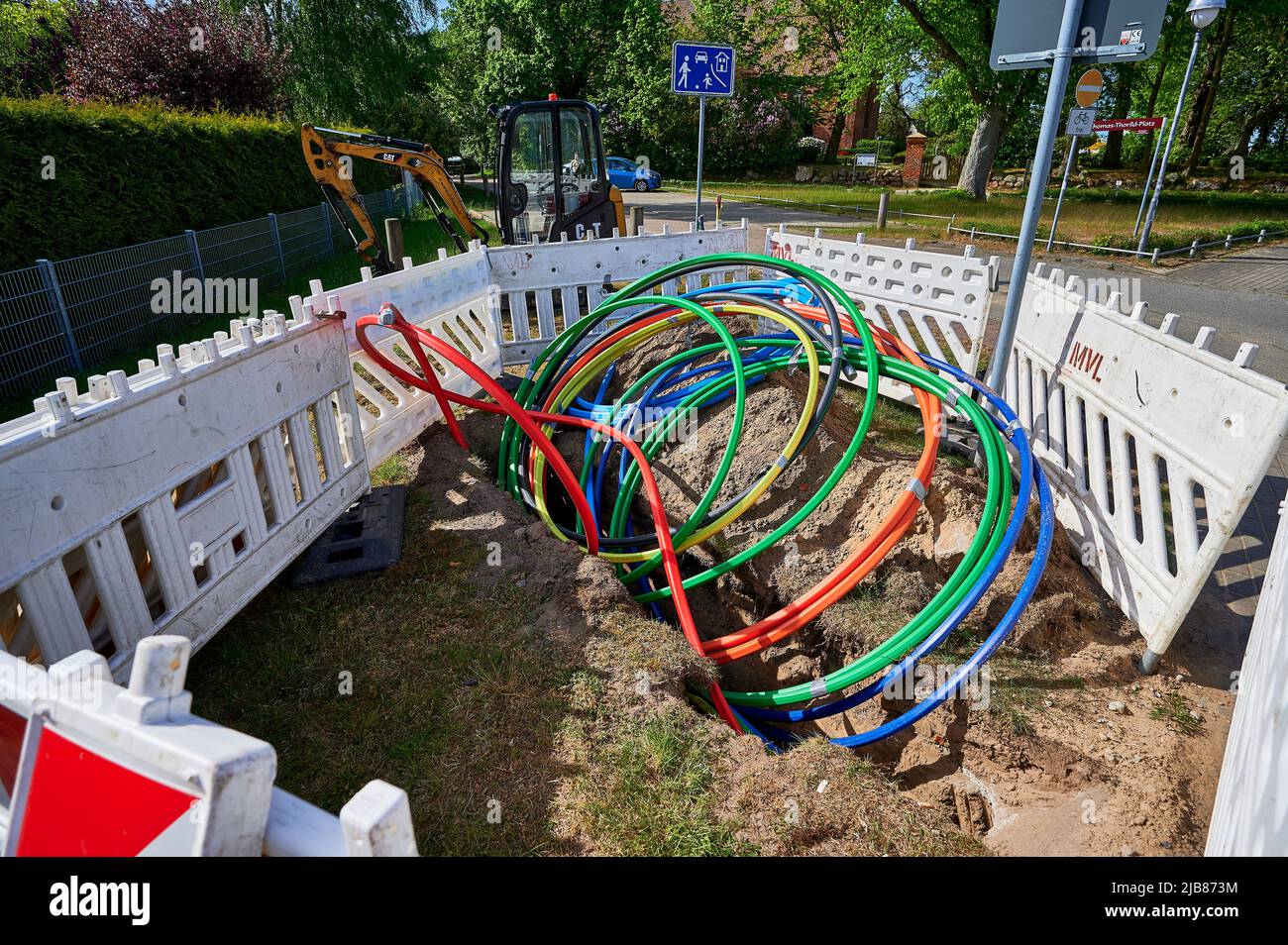 fiber laying for high speed internet construction site Stock Photo - Alamy