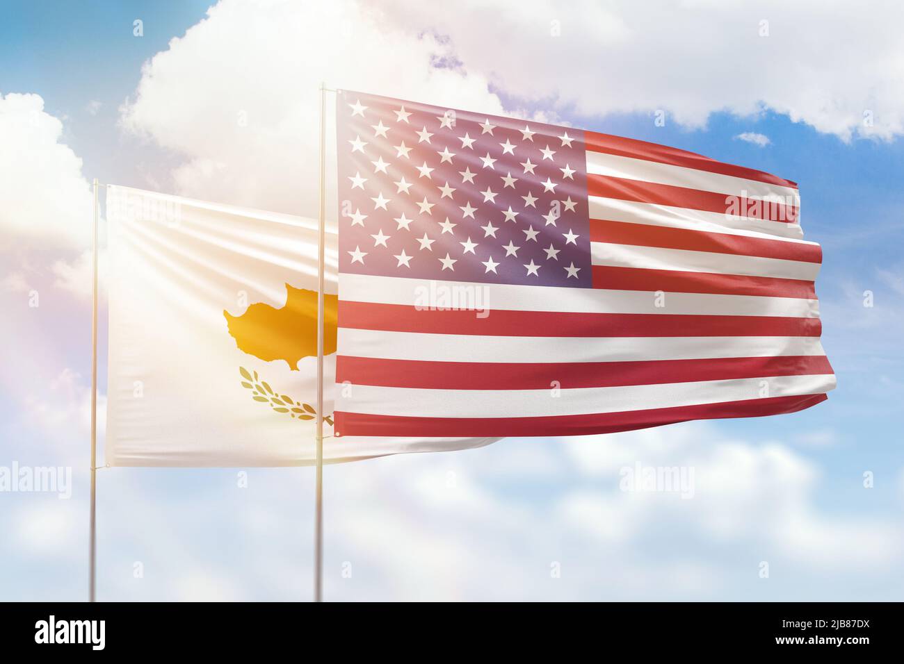 Sunny blue sky and flags of united states of america and cyprus Stock ...