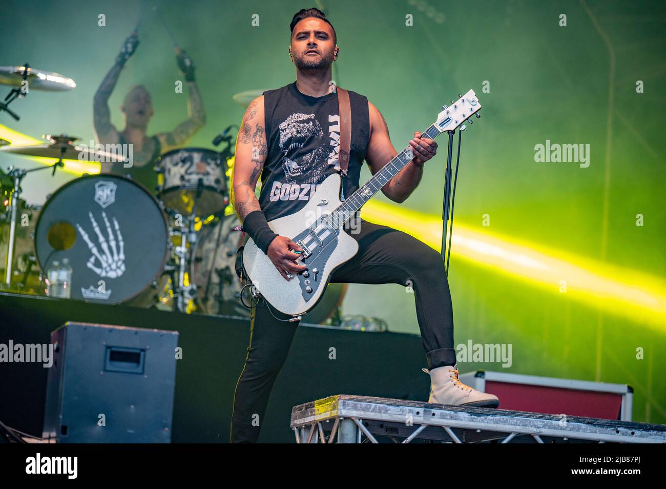 Leeds, UK. 03rd June 2022. Jason McCaslin, drummer Frank Zummo ...