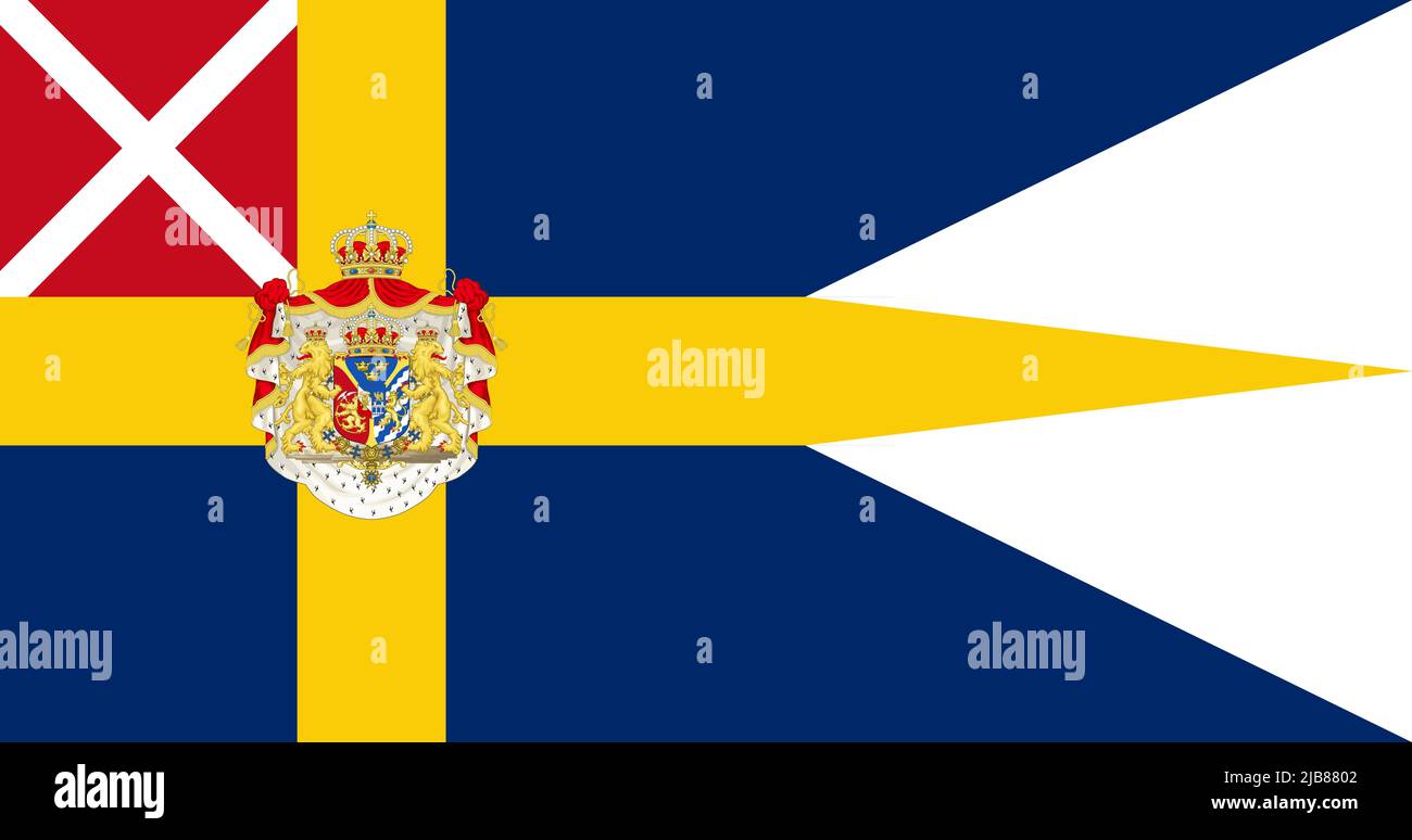 Top view of flag Royal Standard of Sweden and Norway 1815 1844, Sweden ...