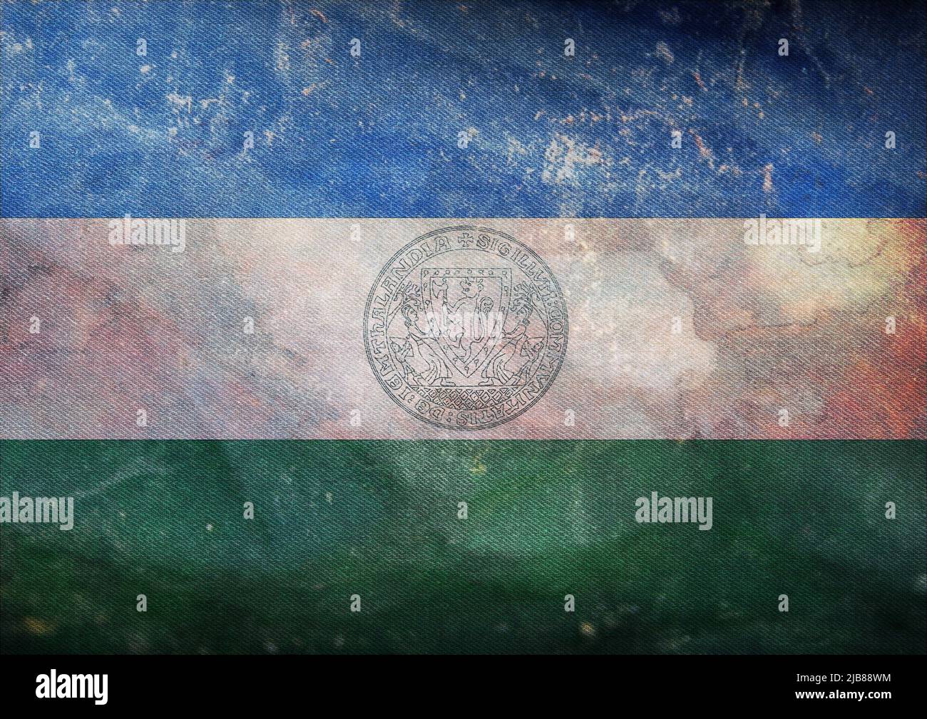 Top view of retro flag Unofficial Jamtland, Sweden with grunge texture ...