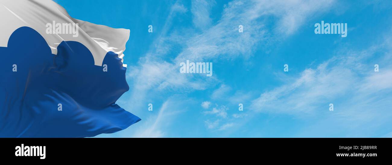 official flag of Hogsby kommun , Sweden at cloudy sky background on ...