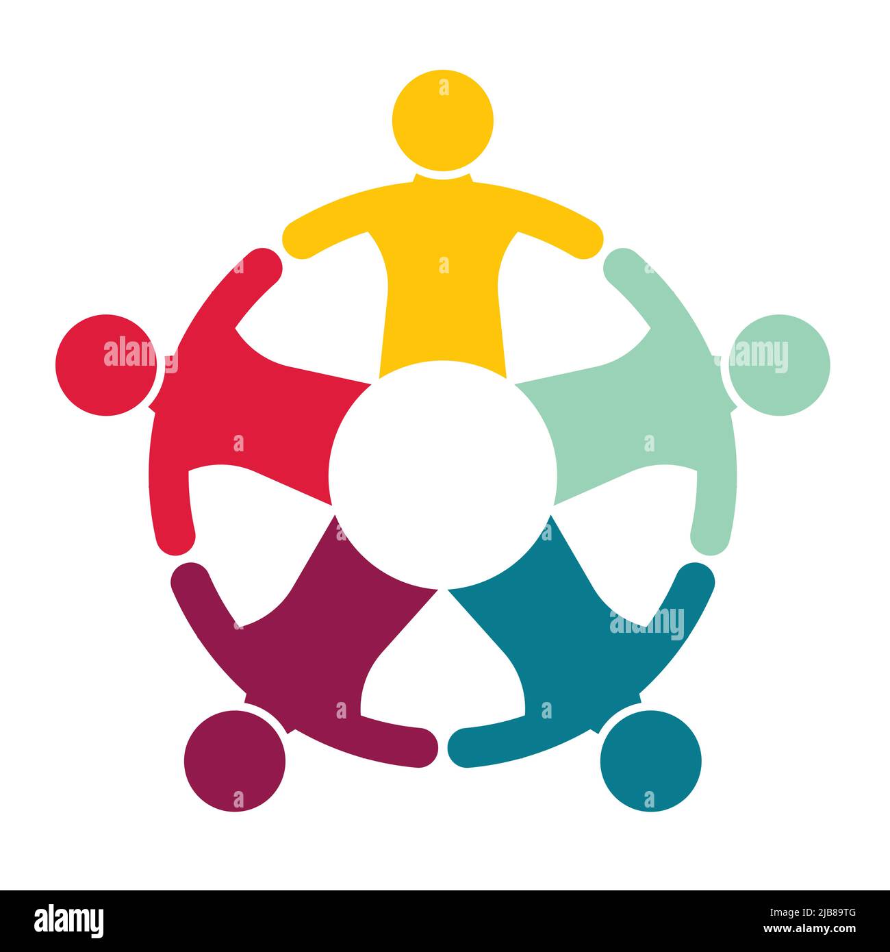 Group of five people in a circle.Teamwork meeting.people are meeting in ...