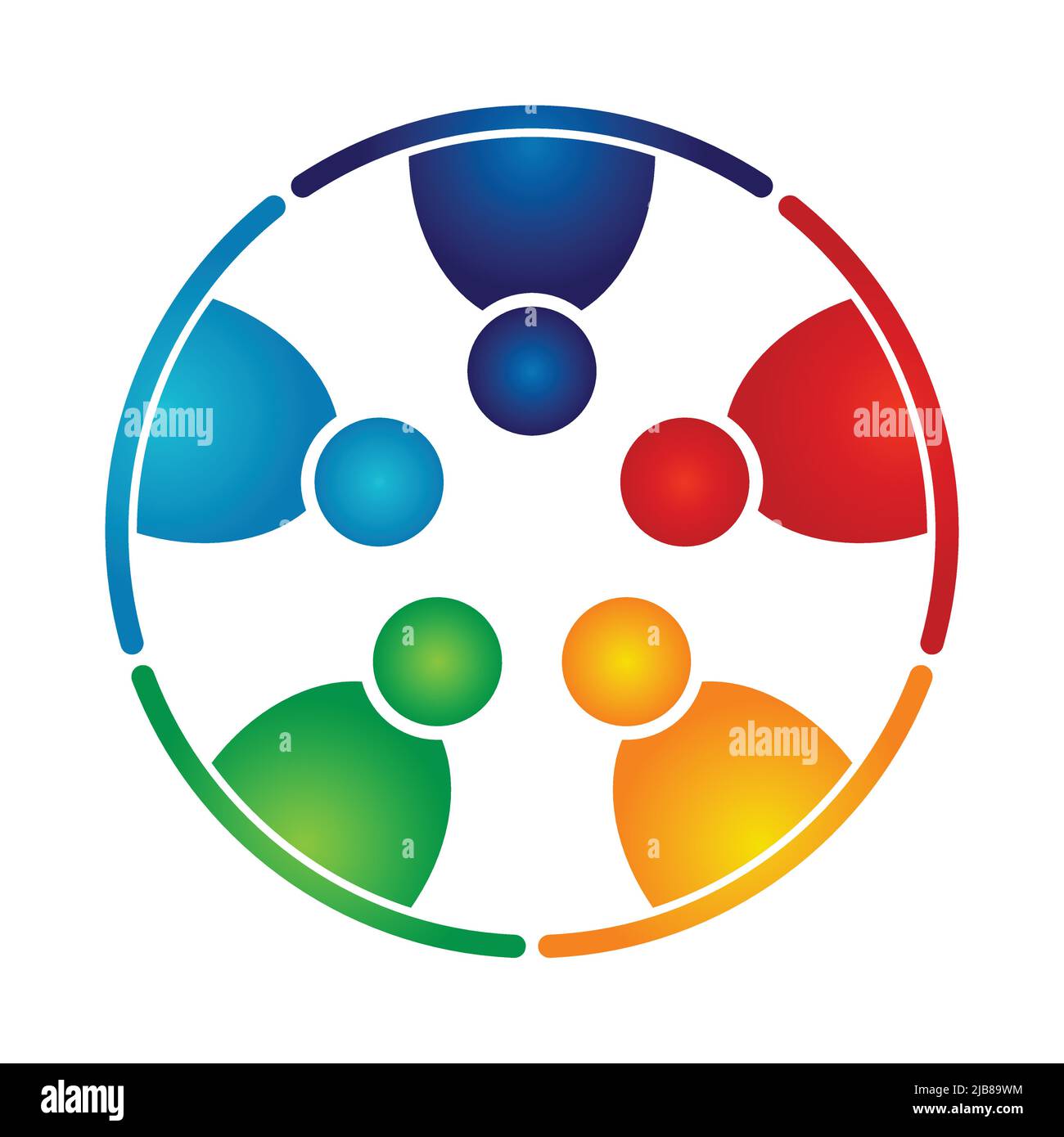 Group of five people in a circle.Teamwork meeting.people are meeting in ...