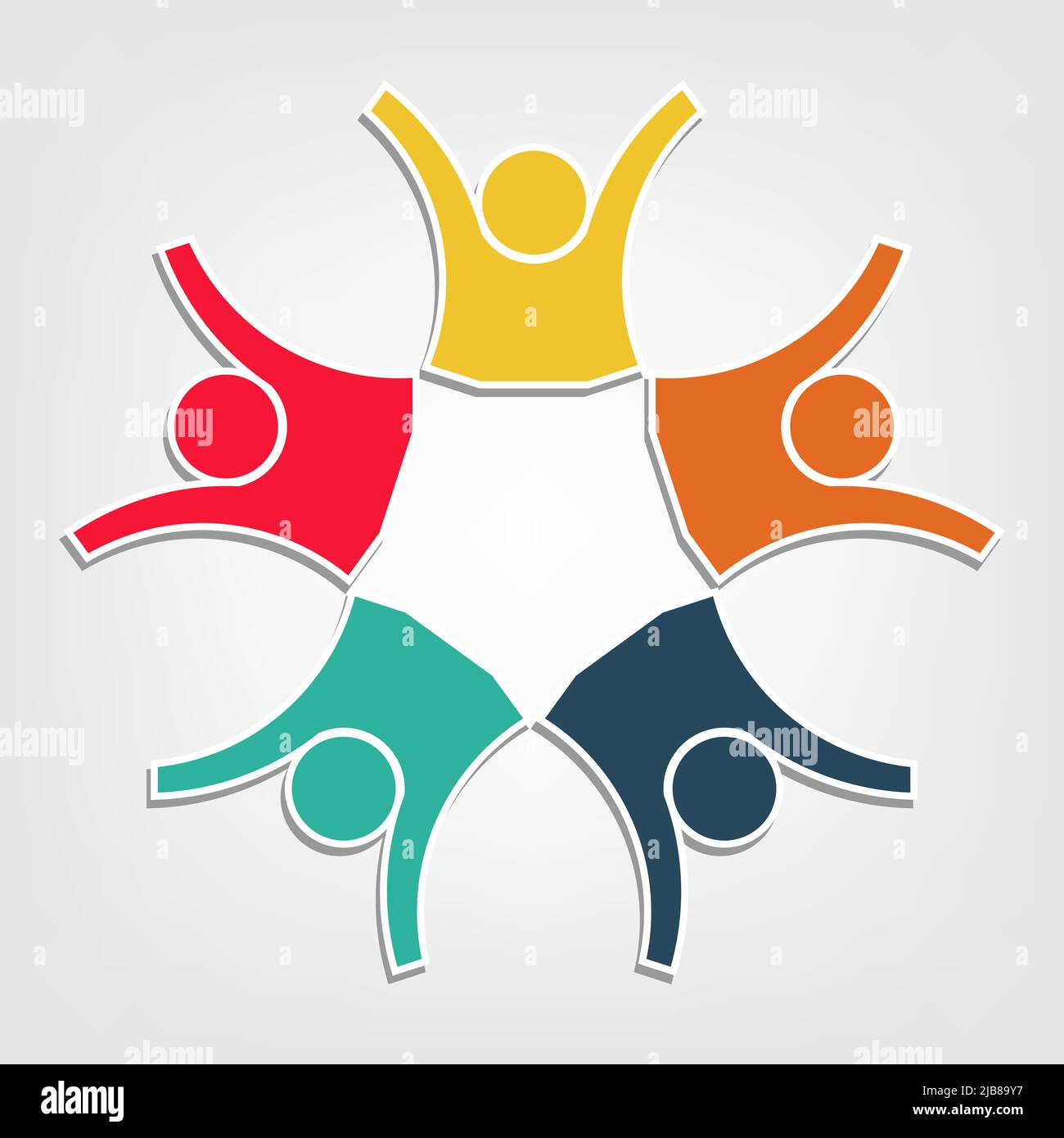 Group of five people in a circle.Teamwork meeting.people are meeting in ...
