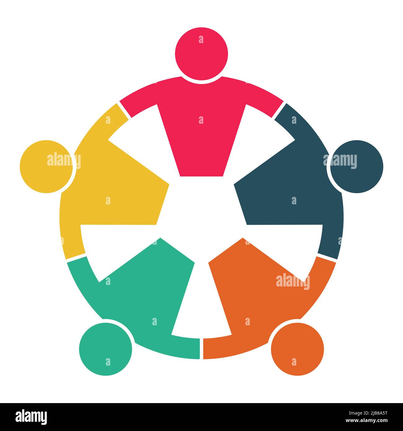 Five people heart in a circle holding hands.The summit workers are ...