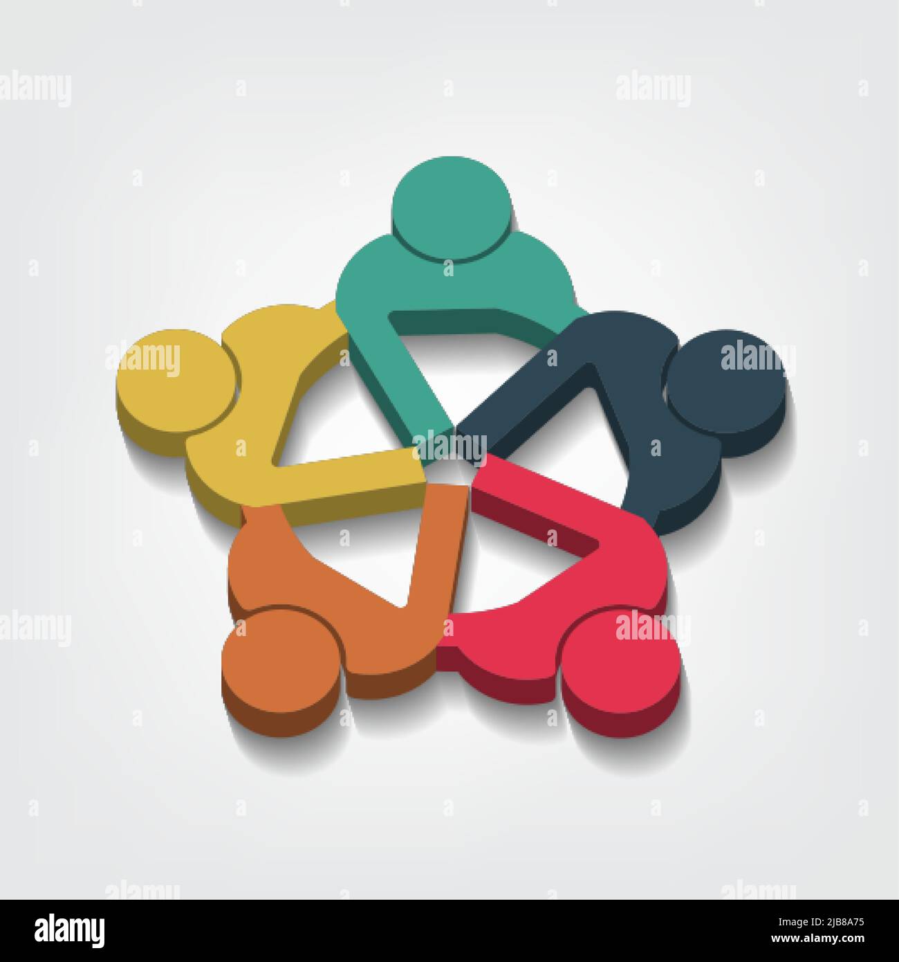 Group of five people logo in a circle.Persons teamwork holding point of ...