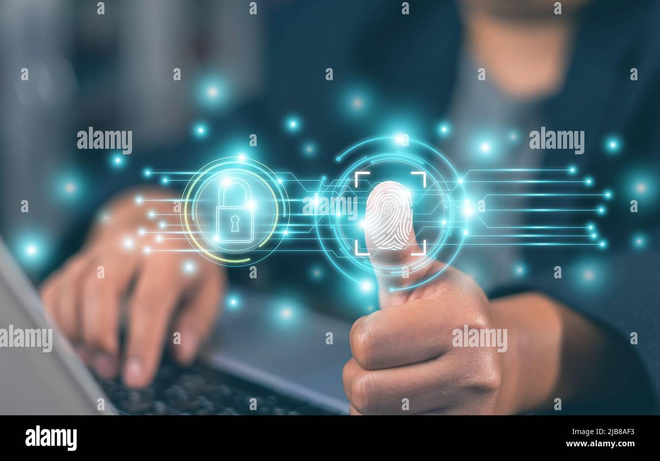 Fingerprint scan provides security access with biometrics identification. New technology ...