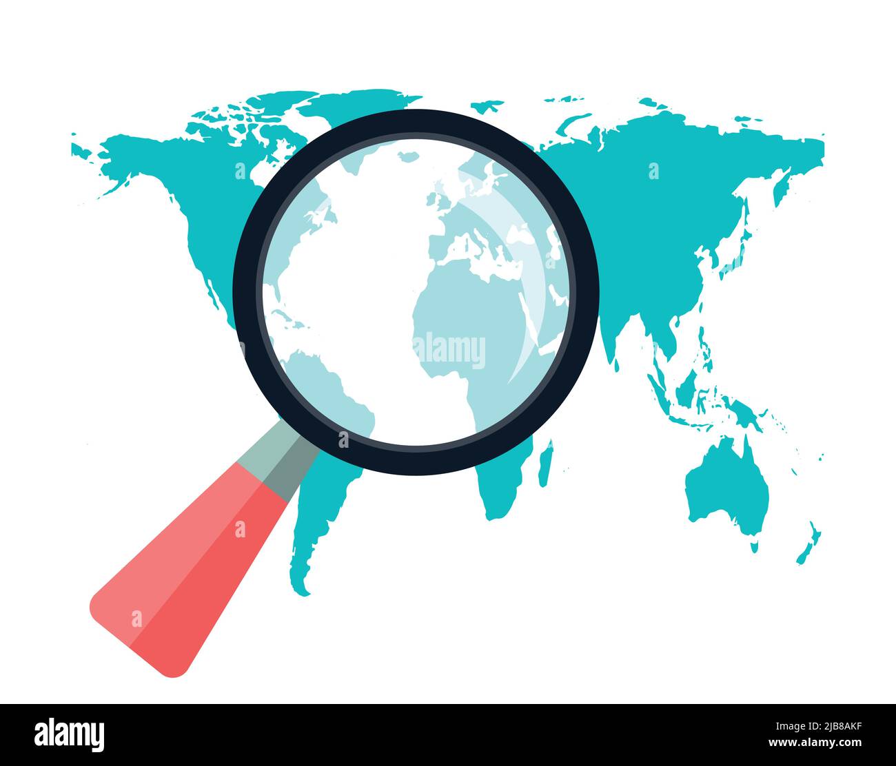 Magnifying glass on background map world Simple design style.vector ...
