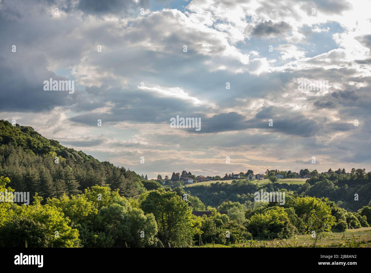 Picture of a typical countryside landscape of Serbia with serbian farms ...