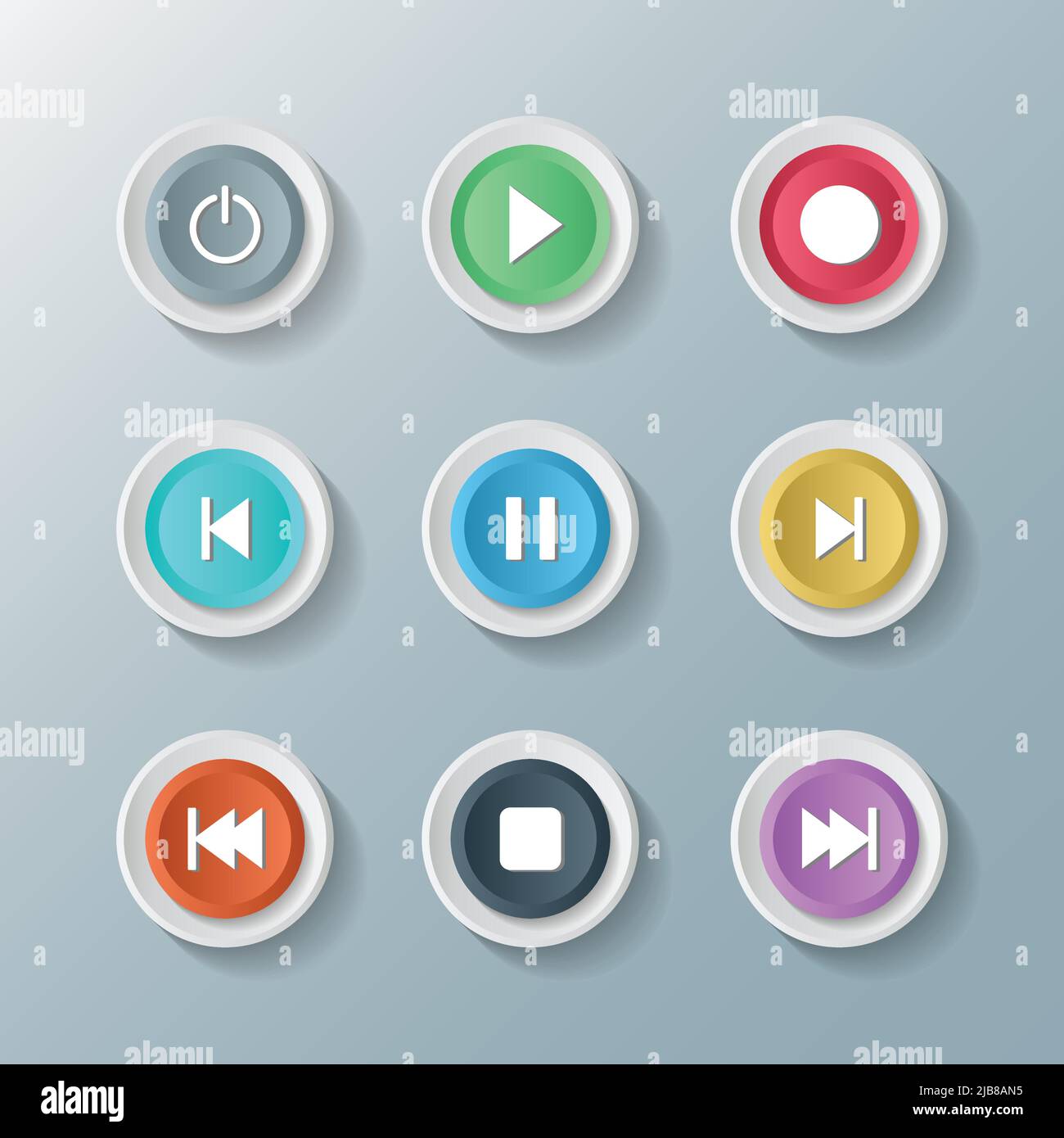 symbol icon set media player control white round buttons. vector ...