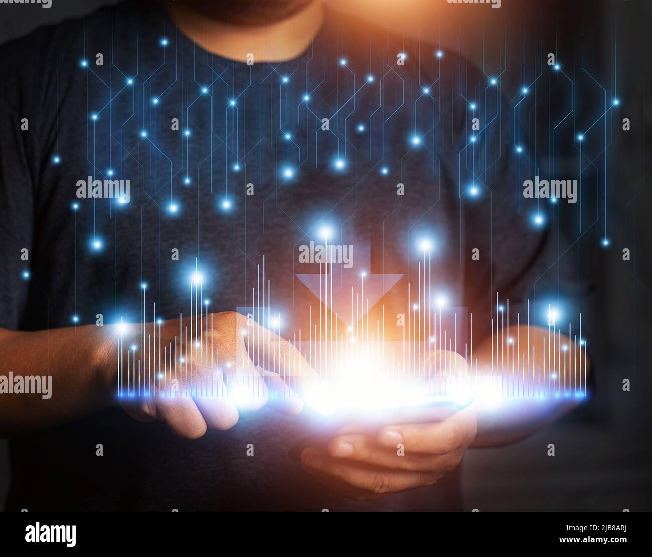 Man using digital asset abstract technology backgrounds of downloading ...