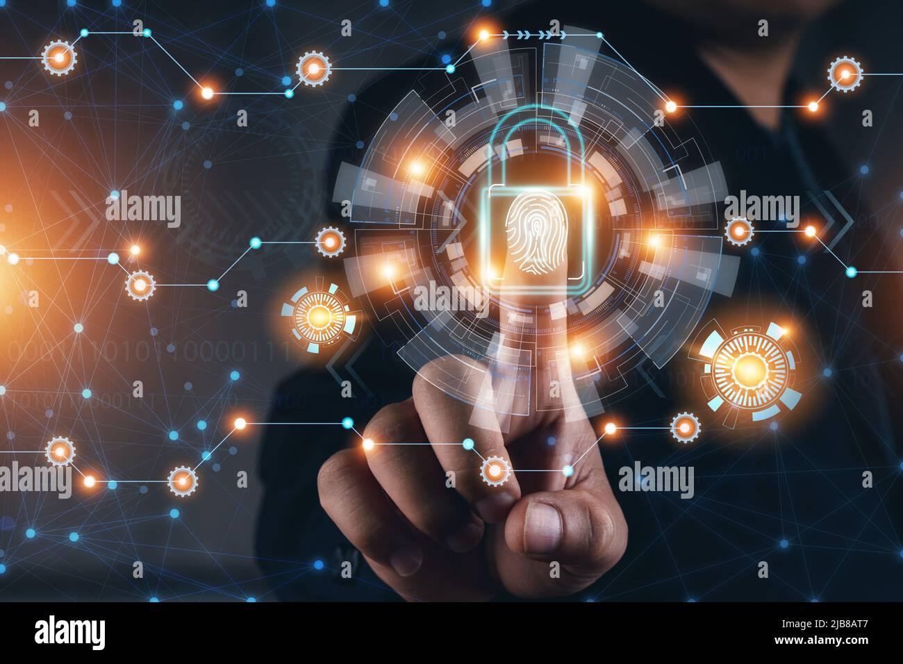 Fingerprint scan provides security access with biometrics identification. New technology ...
