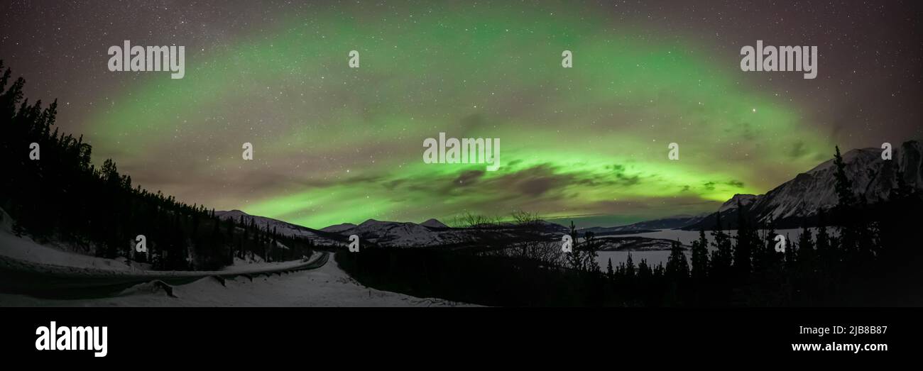 Ghostly northern lights scene in Yukon, Canada during fall with ...