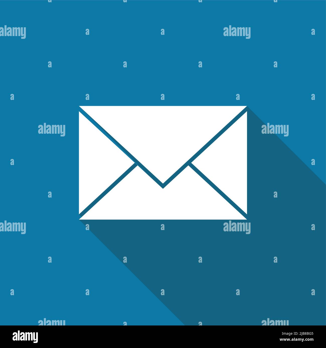 Mail icon with long shadow black on white background,Simple design ...