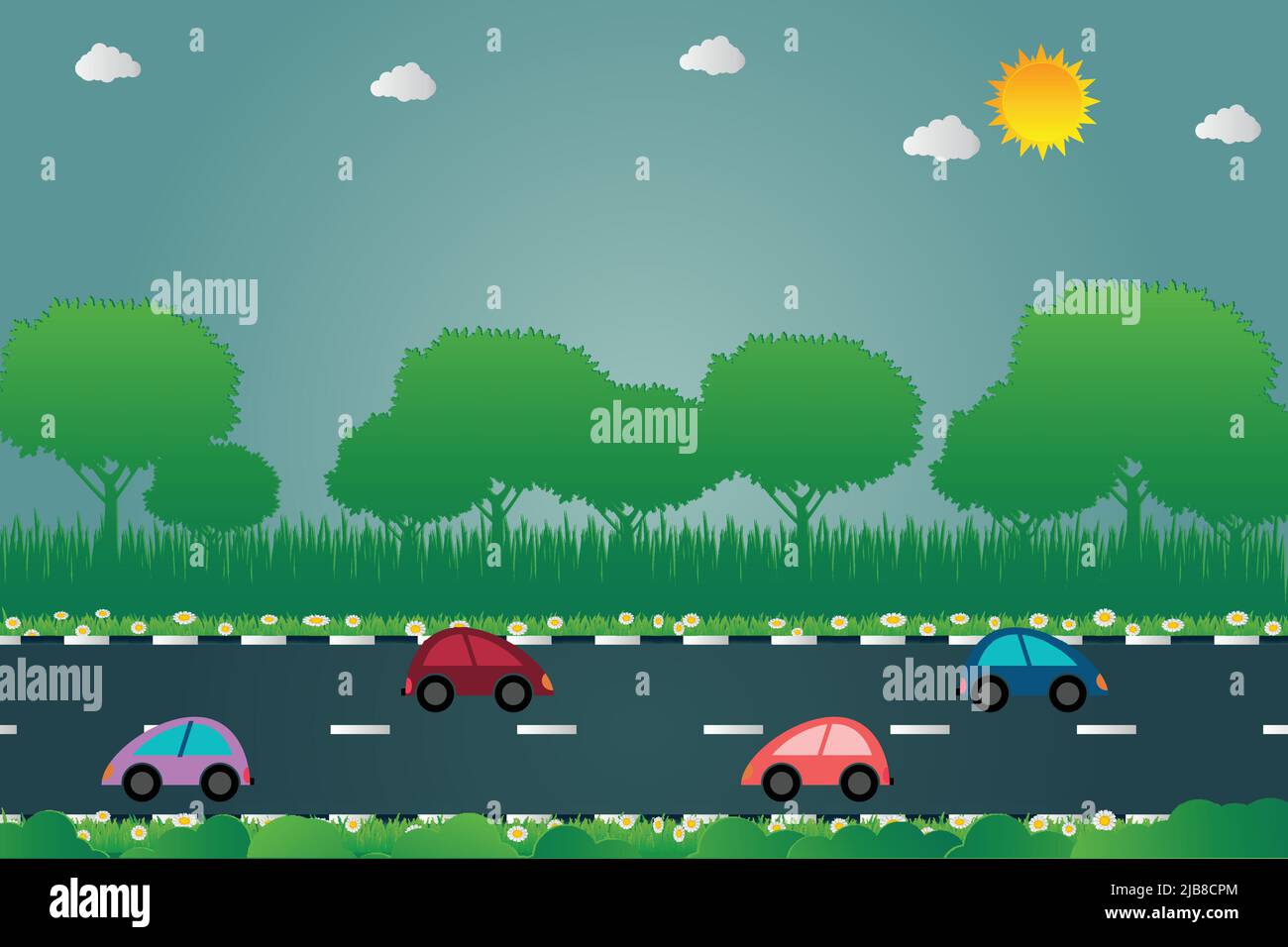 car run on road paper art style,vector illustration Stock Vector Image ...