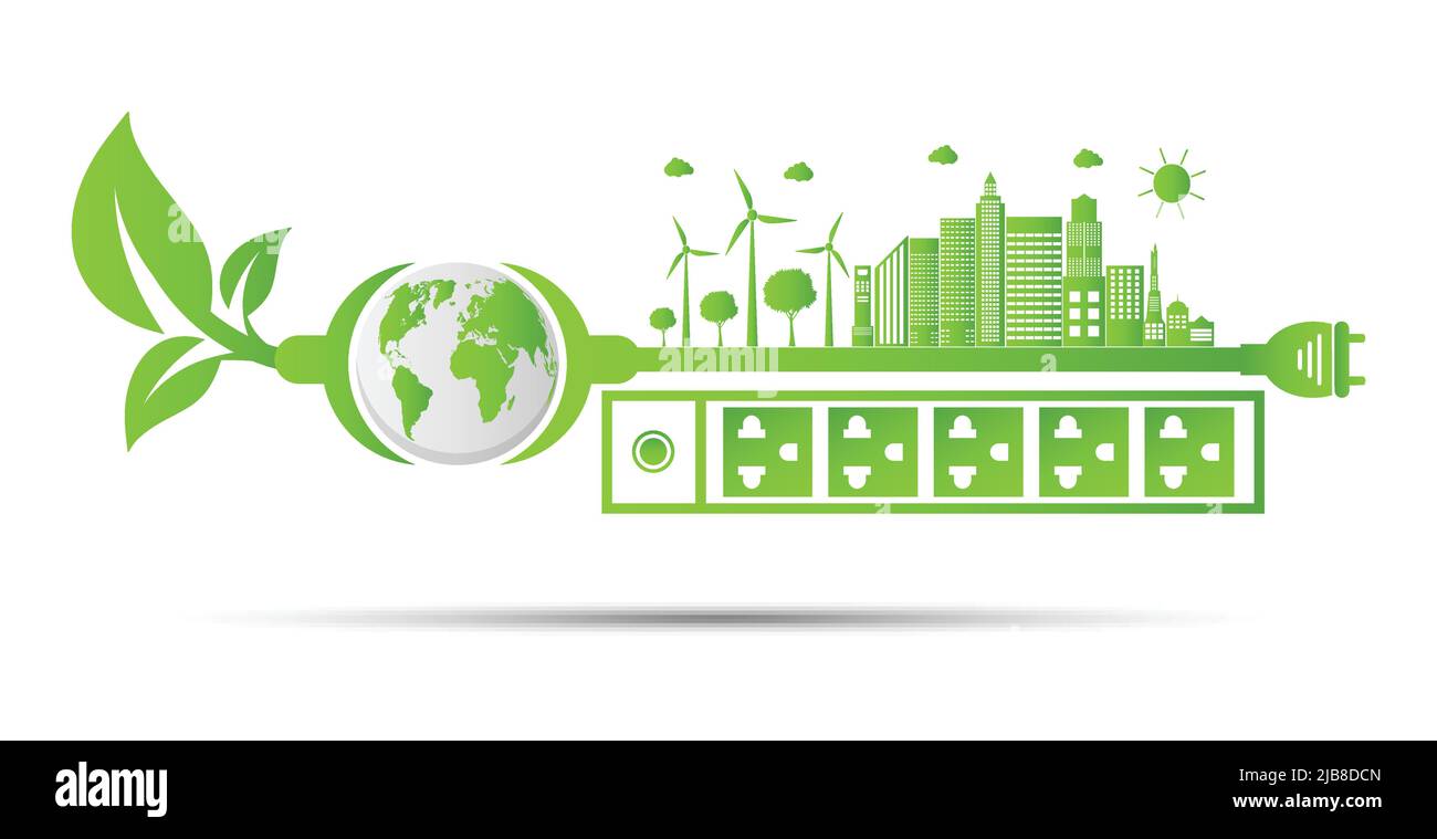 Energy ideas save the world concept Power plug green ecology,Vector ...