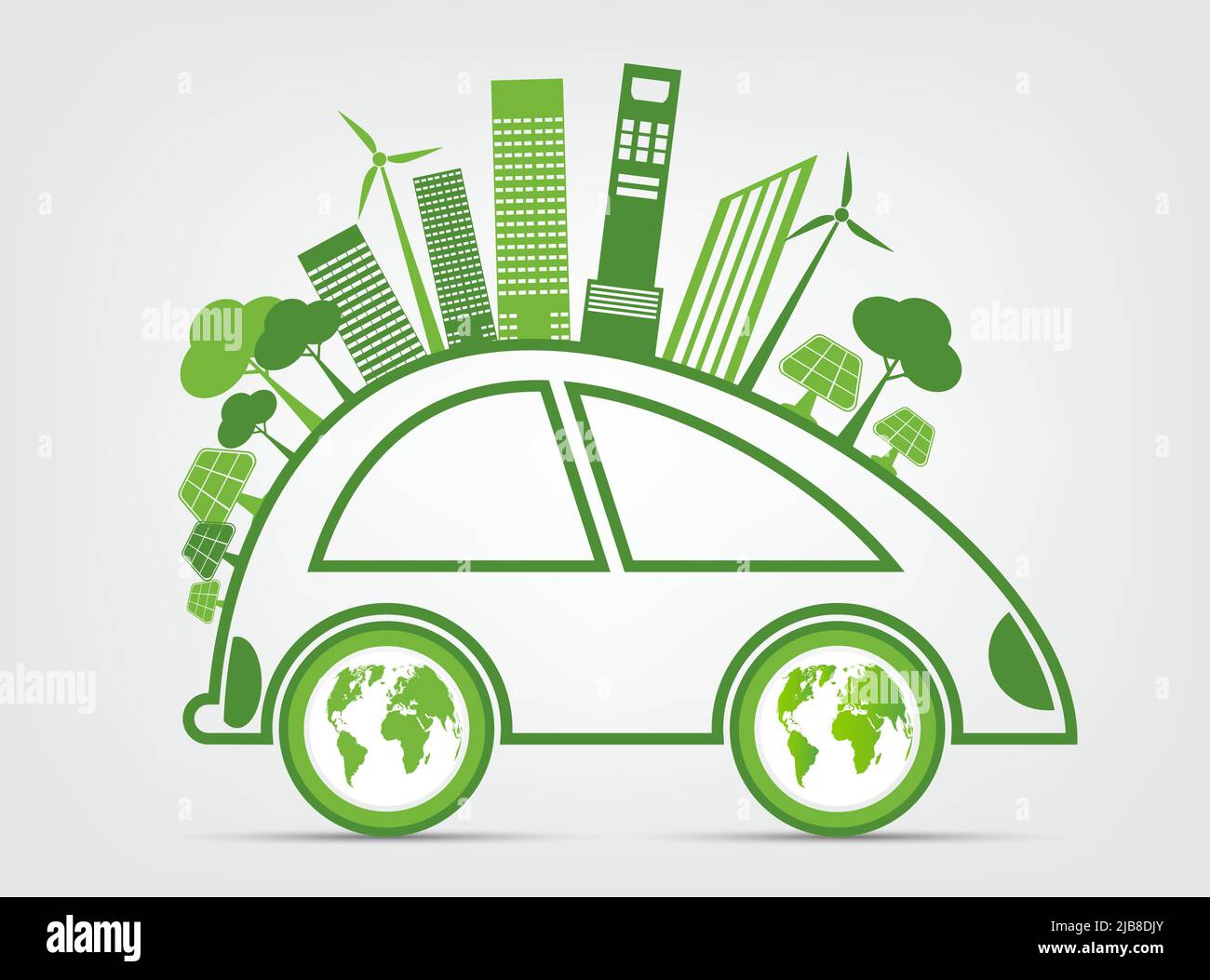 Ecology and Environmental Cityscape Concept,Car Symbol With Green ...