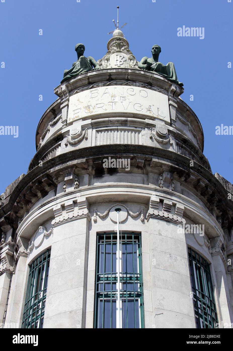 Corner turret of the Bank of Portugal building, topped with symbolic ...