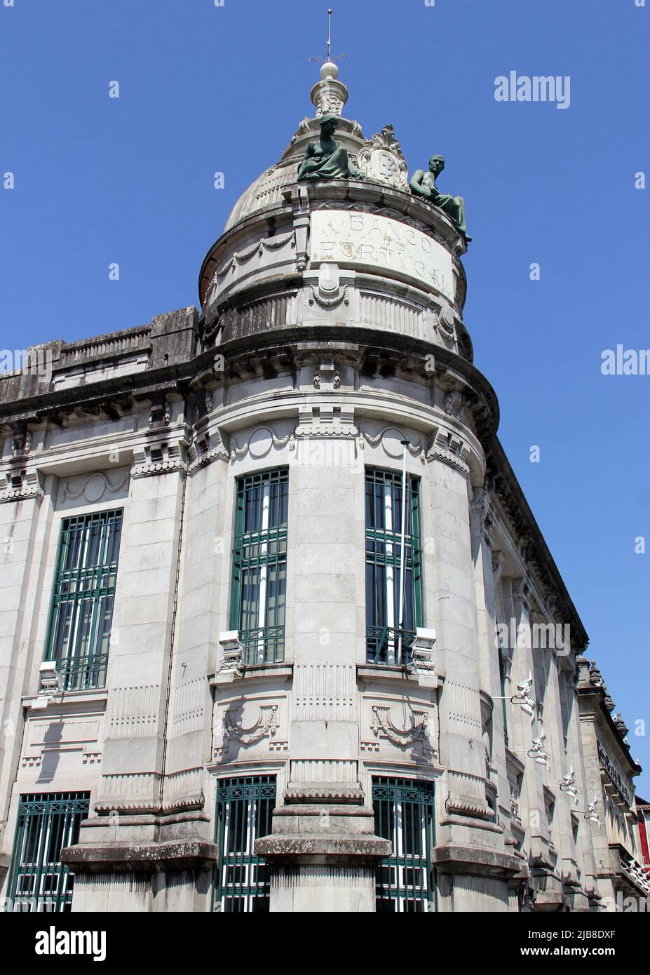Corner turret of the Bank of Portugal building, topped with symbolic ...