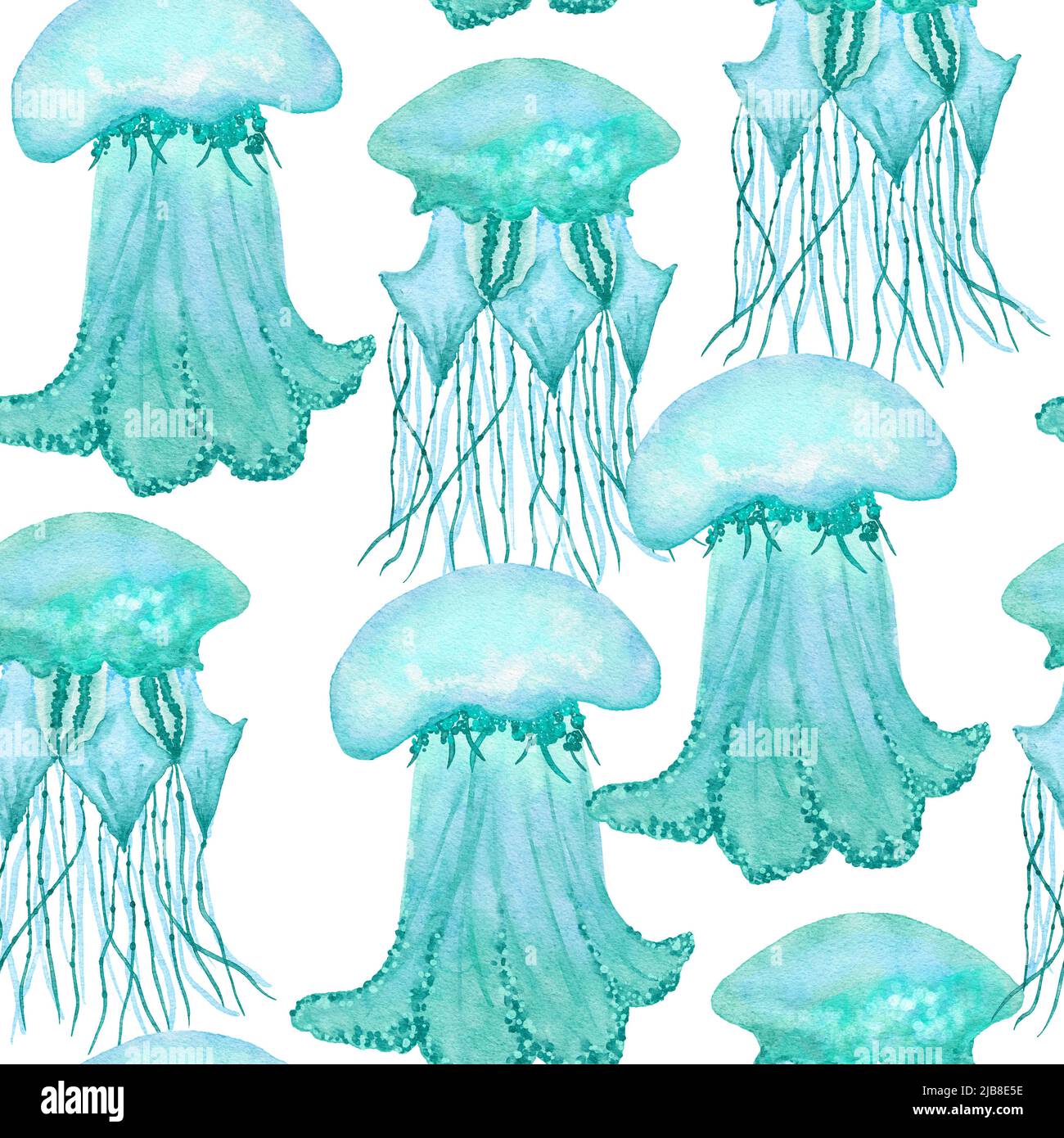 Watercolor hand drawn seamless pattern with underwater marine nautical ...