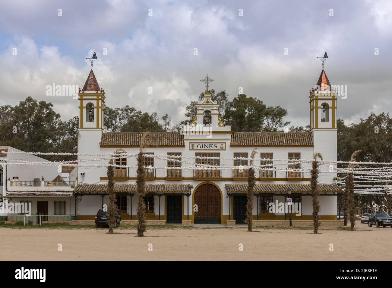 typical building in the Andalusian place of pilgrimage, El Rocío Stock ...