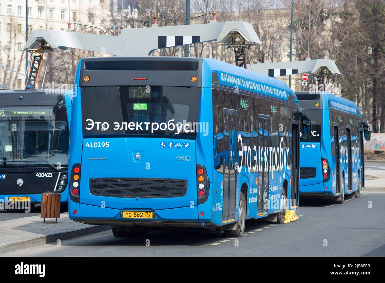 MOSCOW, RUSSIA - APRIL 14, 2021: Russian electric buses KAMAZ-6282 on ...