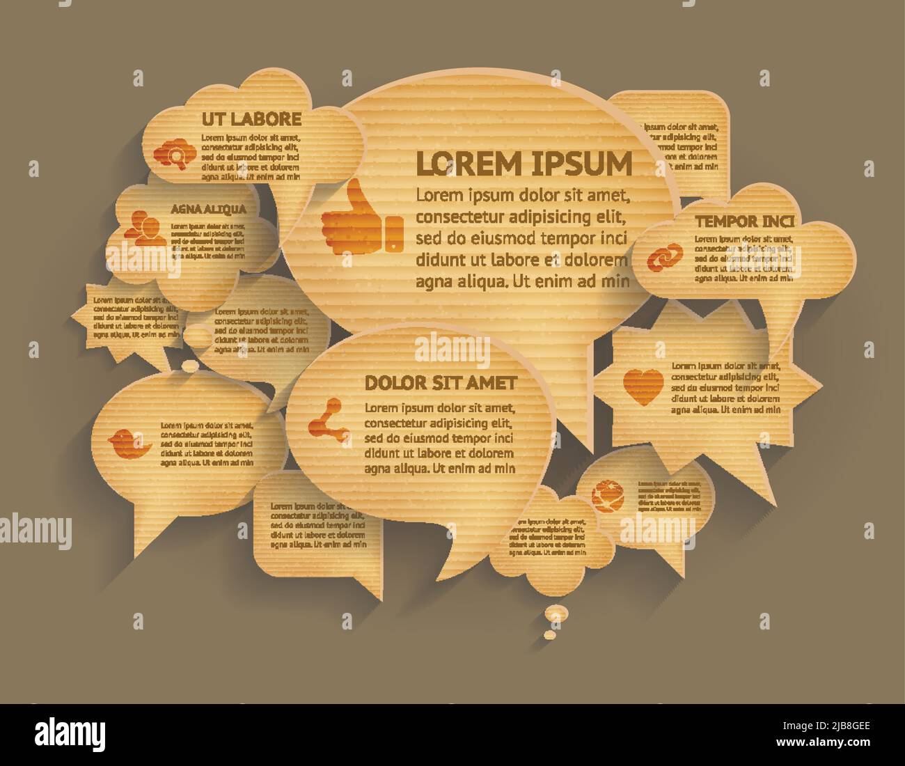 Abstract background with cardboard paper speech bubbles. Cardboard ...