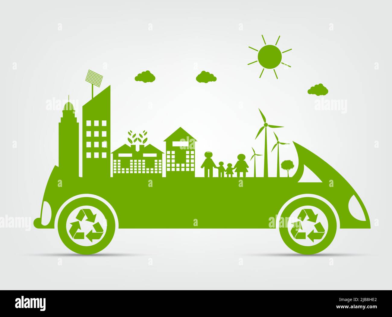 Ecology and Environmental Cityscape Concept,Car Symbol With Green ...
