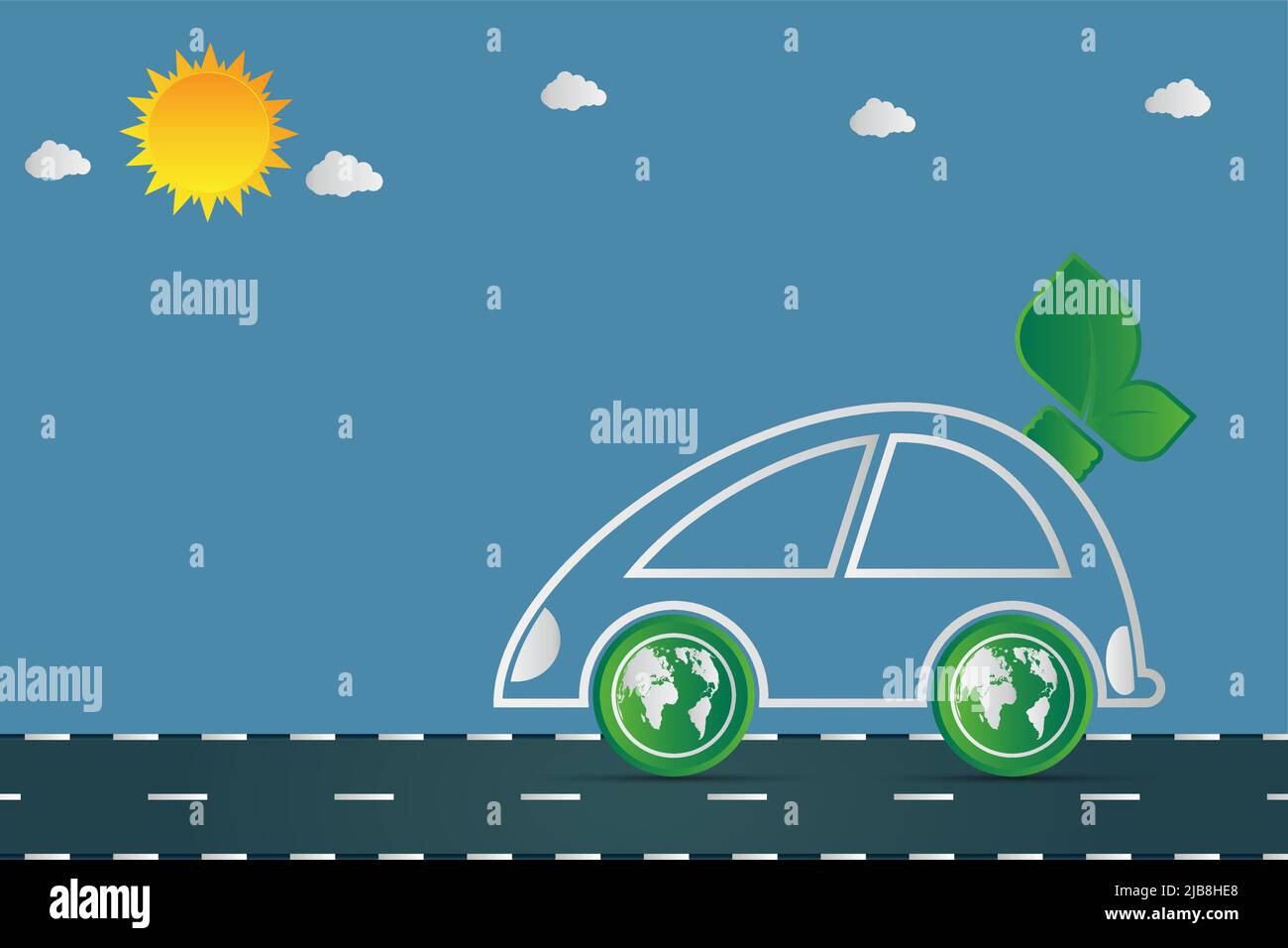 Ecology and Environmental Cityscape Concept,Car Symbol With Green ...