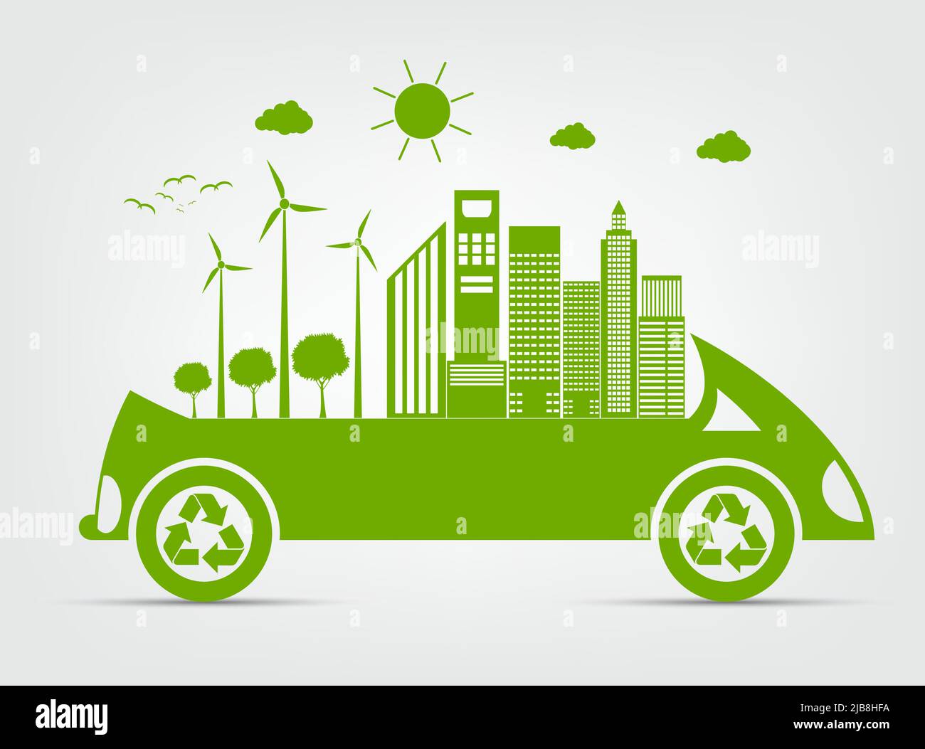 Ecology and Environmental Cityscape Concept,Car Symbol With Green ...