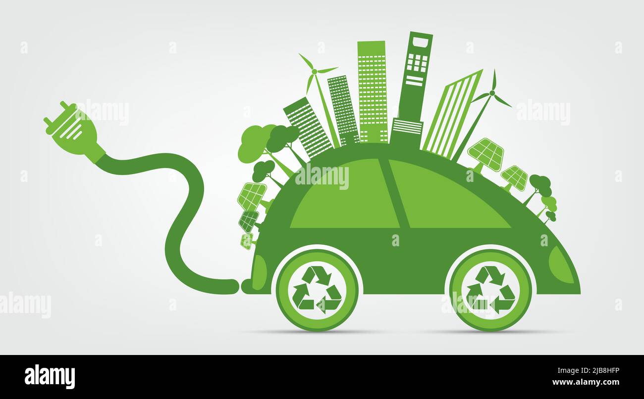Ecology and Environmental Cityscape Concept,Car Symbol With Green ...