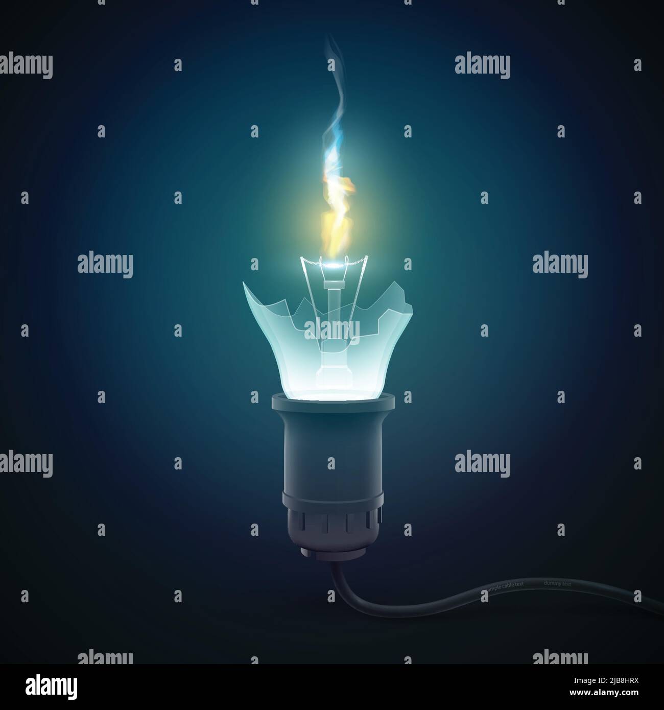 3d realistic light bulb concept with broken bulb and fire from there ...